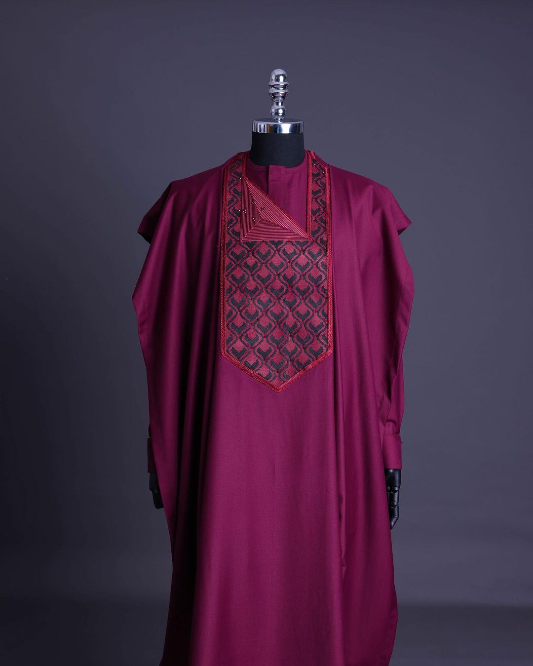 Red and Black Embroidered Agbada – David Scott