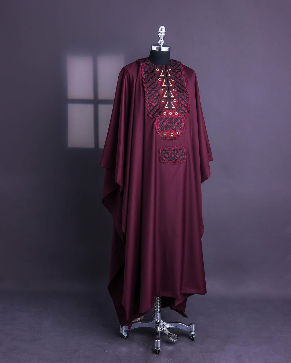Red Burgundy Embroidered Agbada – David Scott