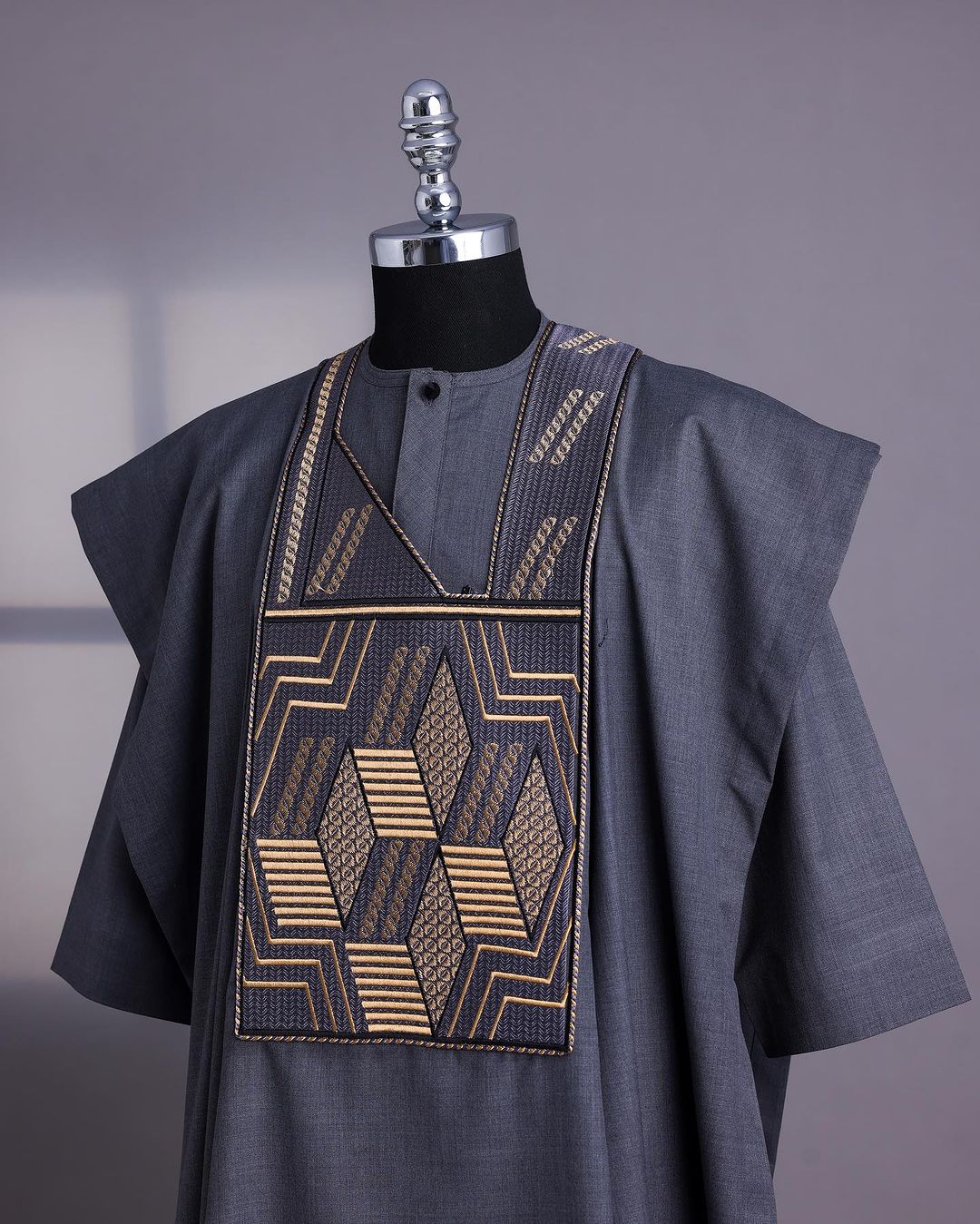 Grey Infused Squared Agbada – David Scott